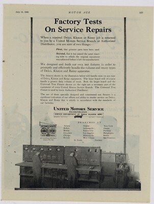1920 United Motors Service Ad: Testing Station Pictured - DELCO, REMY ...