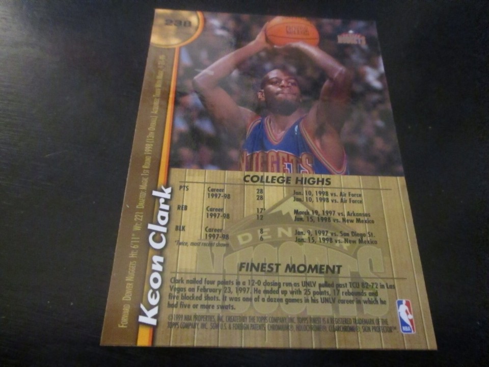 keon clark (denver nuggets - forward) 1998/99 topps finest ROOKIE card ...