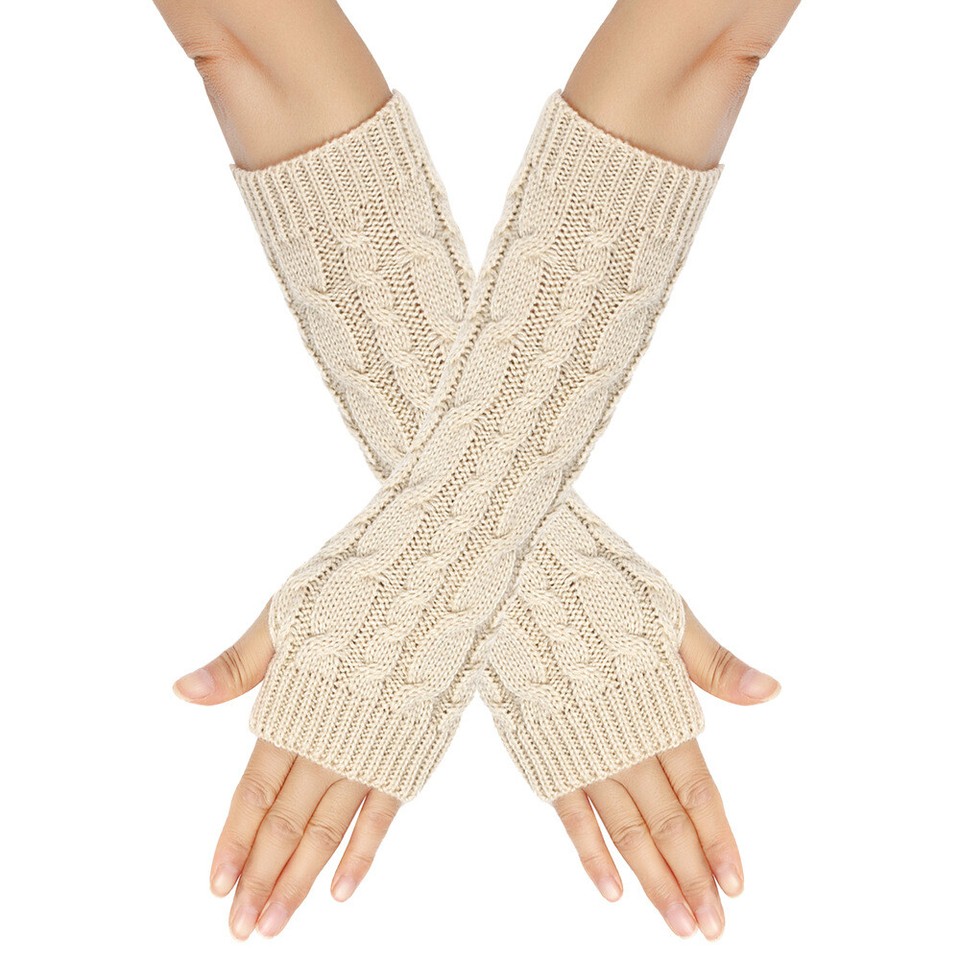 Arm Warm Winter Fingerless Knit Long Sleeve Mitten Gloves Wrist Warmer ...