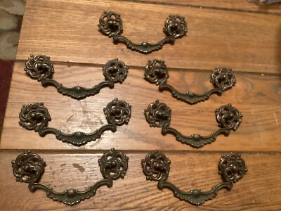 Vintage 7 Scrolled Ornate Dark Metal Handle Cabinet Dresser Drawer ...