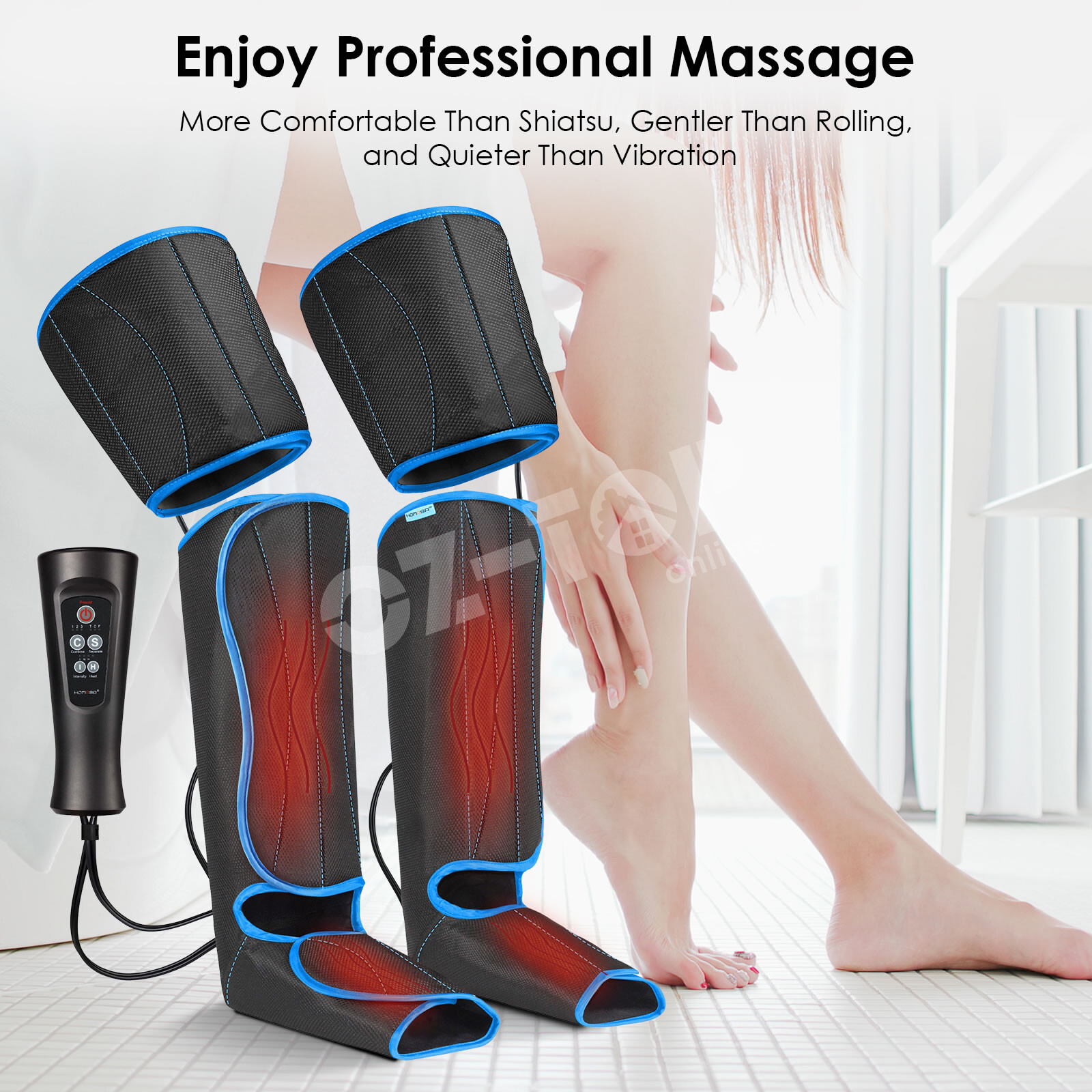 Foot Massager Electric Heating Air Compression Leg Calf Thigh Booster ...