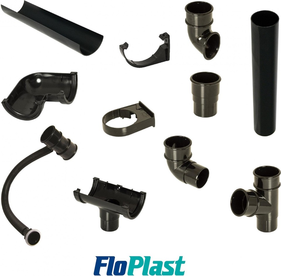 FLOPLAST MINIFLO Small Mini Guttering Rainwater Pipe Fittings BLACK ...