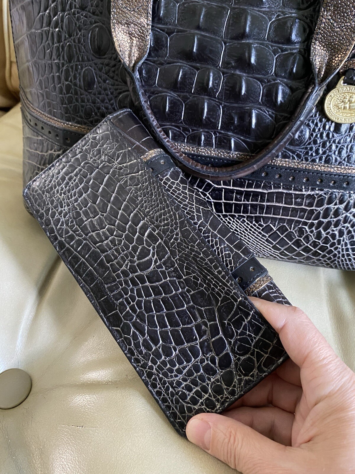 Rare Brahmin Vivian Satchel & Wallet Set Vintage Melbourne Leather Tri ...