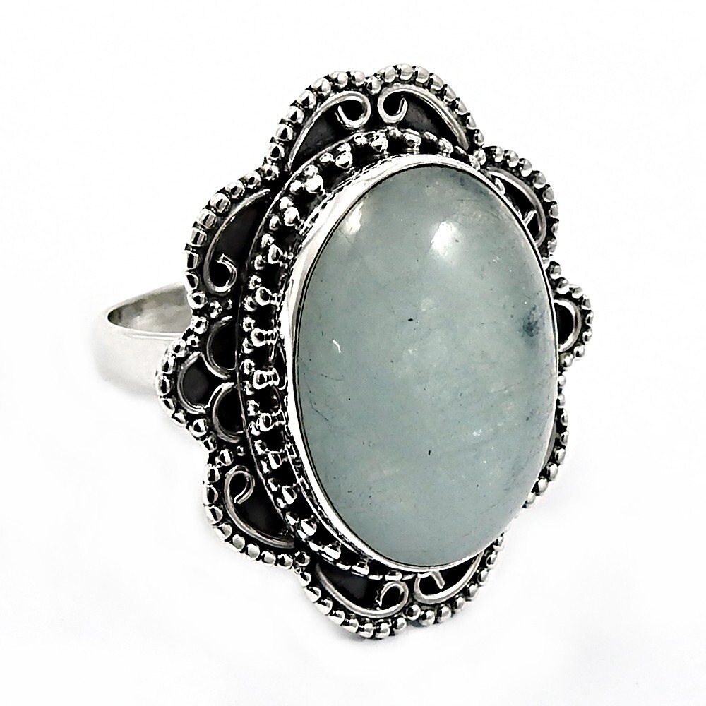 Cadeau pour Femme 925 Argent Naturel Aigue-Marine Cocktail Tribal ...