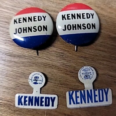 2 John F. Kennedy/ Johnson 1960 campaign pinback & 2 Kennedy Fold Back ...