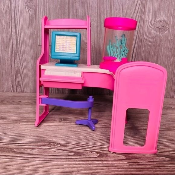 Vintage 90s retro 1990s Barbie Home Office play set w/ fish computer ...