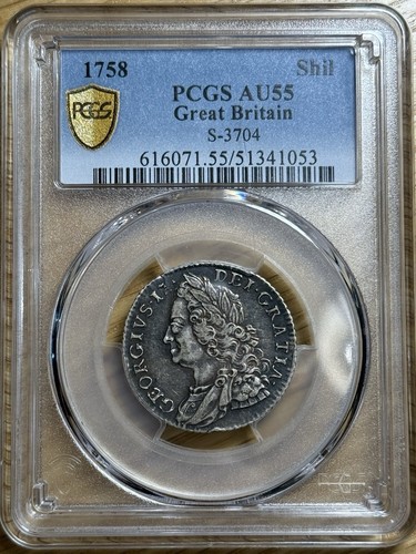 1758 Great Britain George II Silver Shilling, PCGS AU-55 | eBay