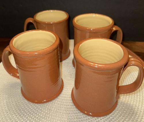 Set of 4 Greenfield Village Pottery Shop Handmade Redware Handle Mugs ...