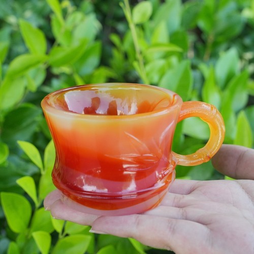 Molded Glass Cup with Handle Orange Red Color Glass Tea Cup ...