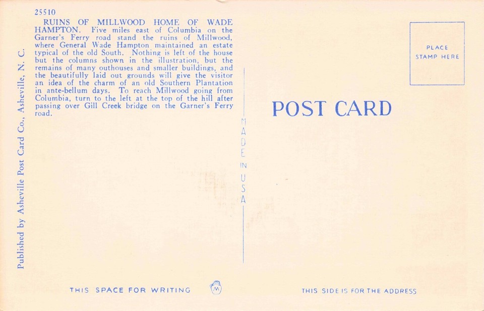 Ruins of Millwood , General Wade Hampton, Columbia SC Vintage PC | eBay