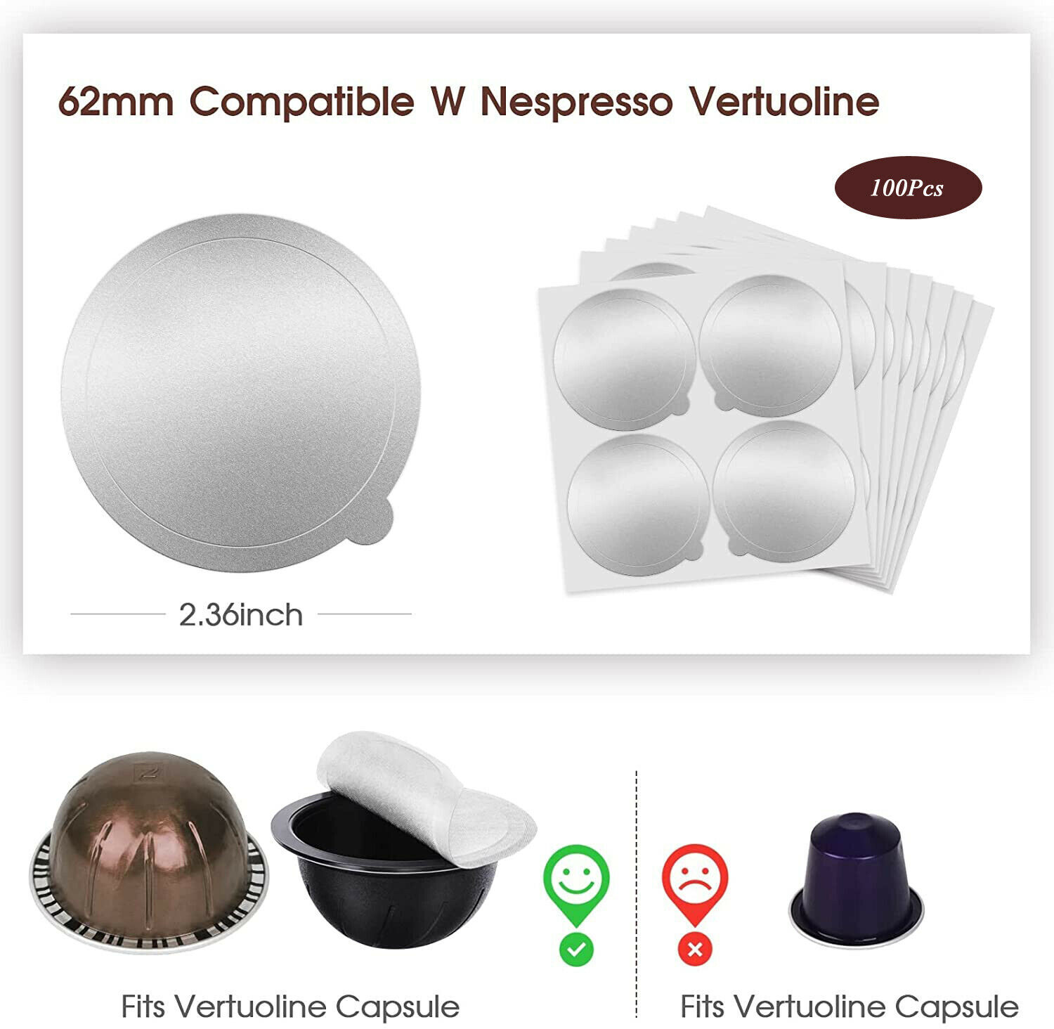100pcs Coffee-Capsule Lids For Nespresso Vertuoline Aluminum Foil Seal ...