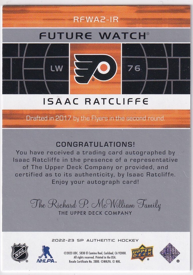 2022-23 UD SP Authentic Hockey Retro Future Watch Auto Issac Ratcliffe ...