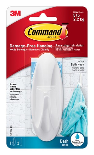 Command Designer Bath Hooks, Medium, White, 2-Hooks with Water-Resistant Strips 51131851597| eBay