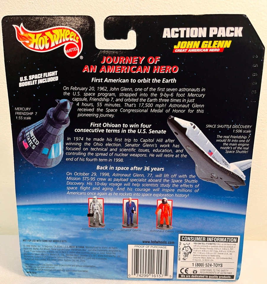 1998 Hot Wheels, John Glenn Great American Hero Diecast Space Set STS ...