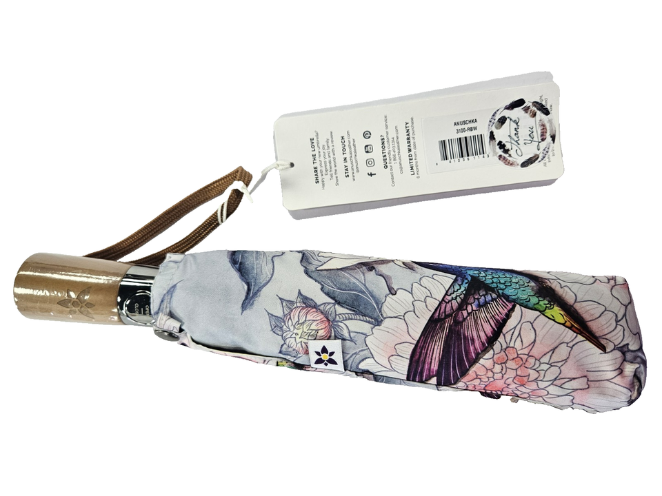 Anuschka Rainbow Birds Auto Open Close Umbrella UV 50+ Floral Bird NWT ...