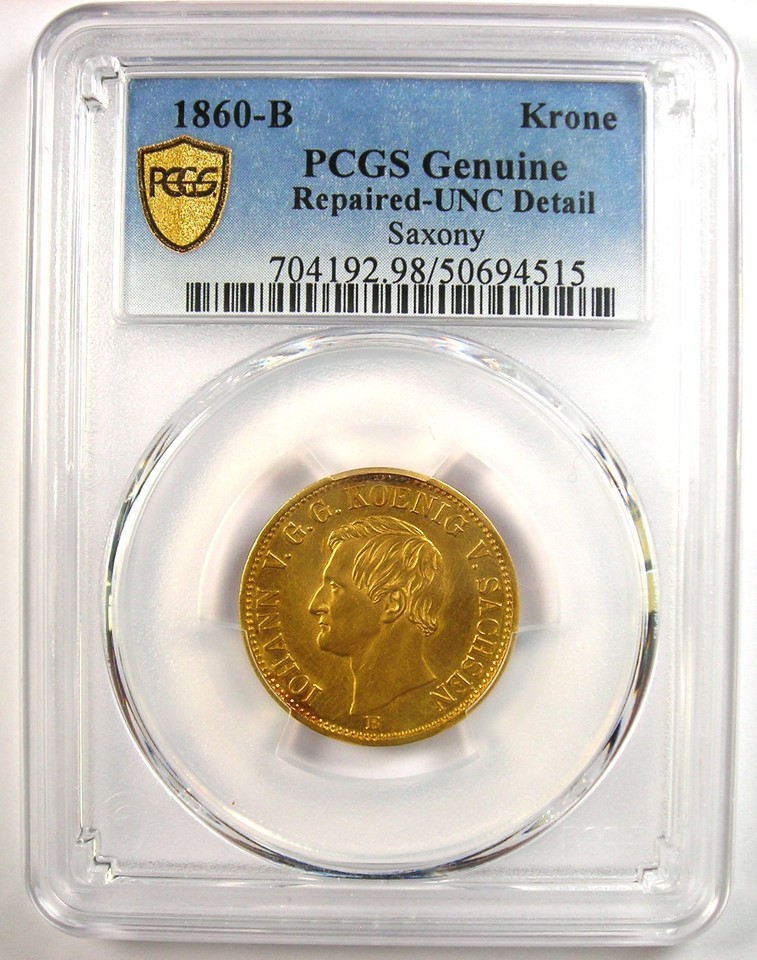 1860-B Gold Germany Saxony Johann Krone Coin - PCGS Uncirculated Detail ...