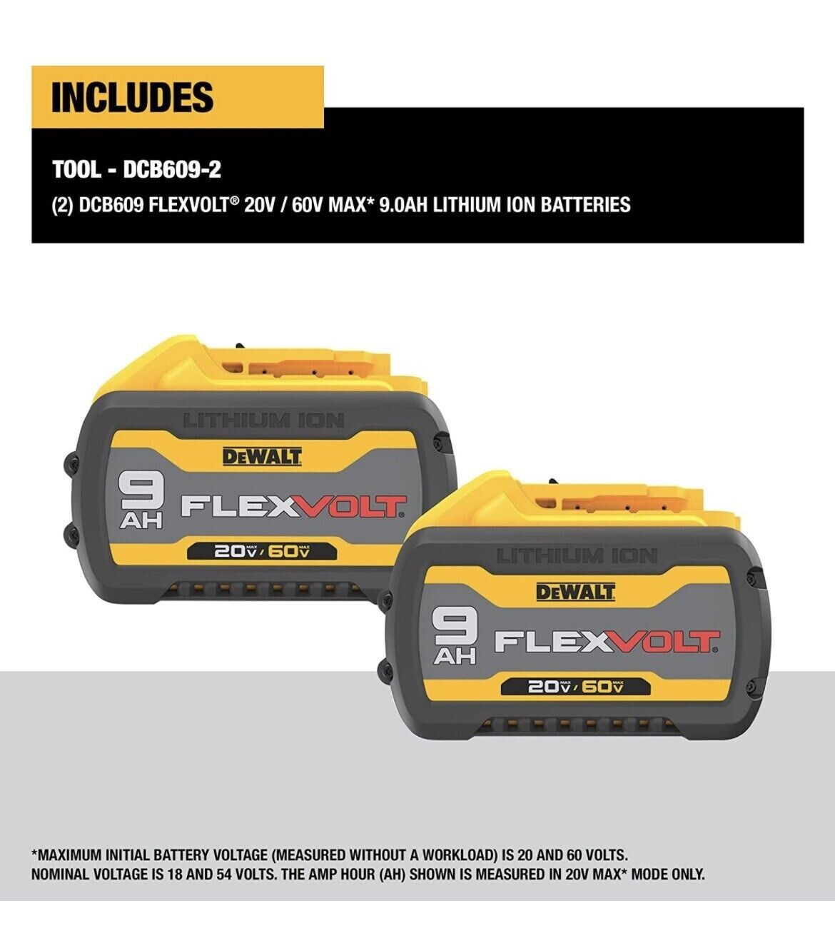 DeWALT DCB609-2 Flexvolt Li-Ion Battery - 2 Pack for sale online | eBay