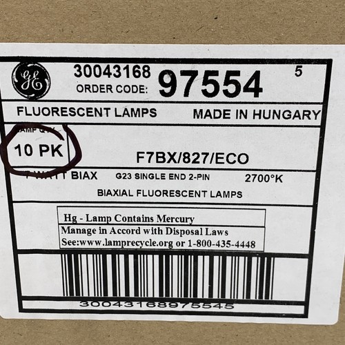 (10-Pack) GE F7BX/827/ECO Fluorescent 7W Lamp Light Bulb 2700K Warm ...