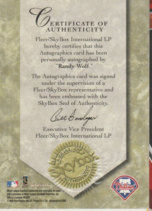 Randy Wolf 1999 Fleer Skybox Autographics autograph auto card | eBay