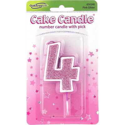 Sparkling Fizz Pink Glitter Number 4 Four Cake Candle 4th Birthday ...