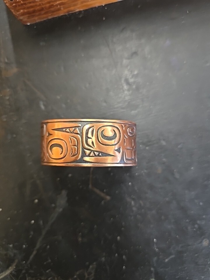 Copper CUFF BRACELET Tlingit Style Etched embossed Pacific Northwest ...