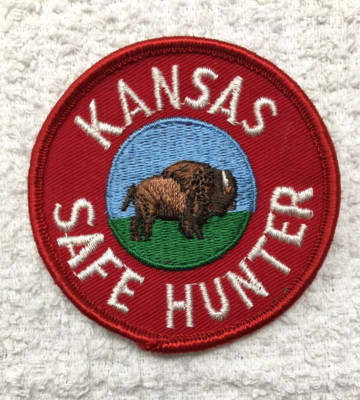 PATCH Kansas Safe Hunter Buffalo Bison White on Red | eBay