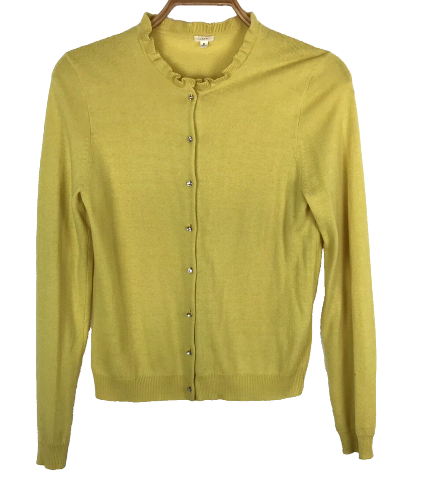 J CREW Chartreuse Cardigan Sweater Rhinestone Buttons Cashmere Blend ...