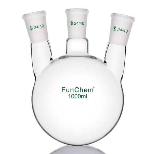 Three Necks round Bottom Flask RBF, Glass 3-Neck Boiling Flask with 24/ ...