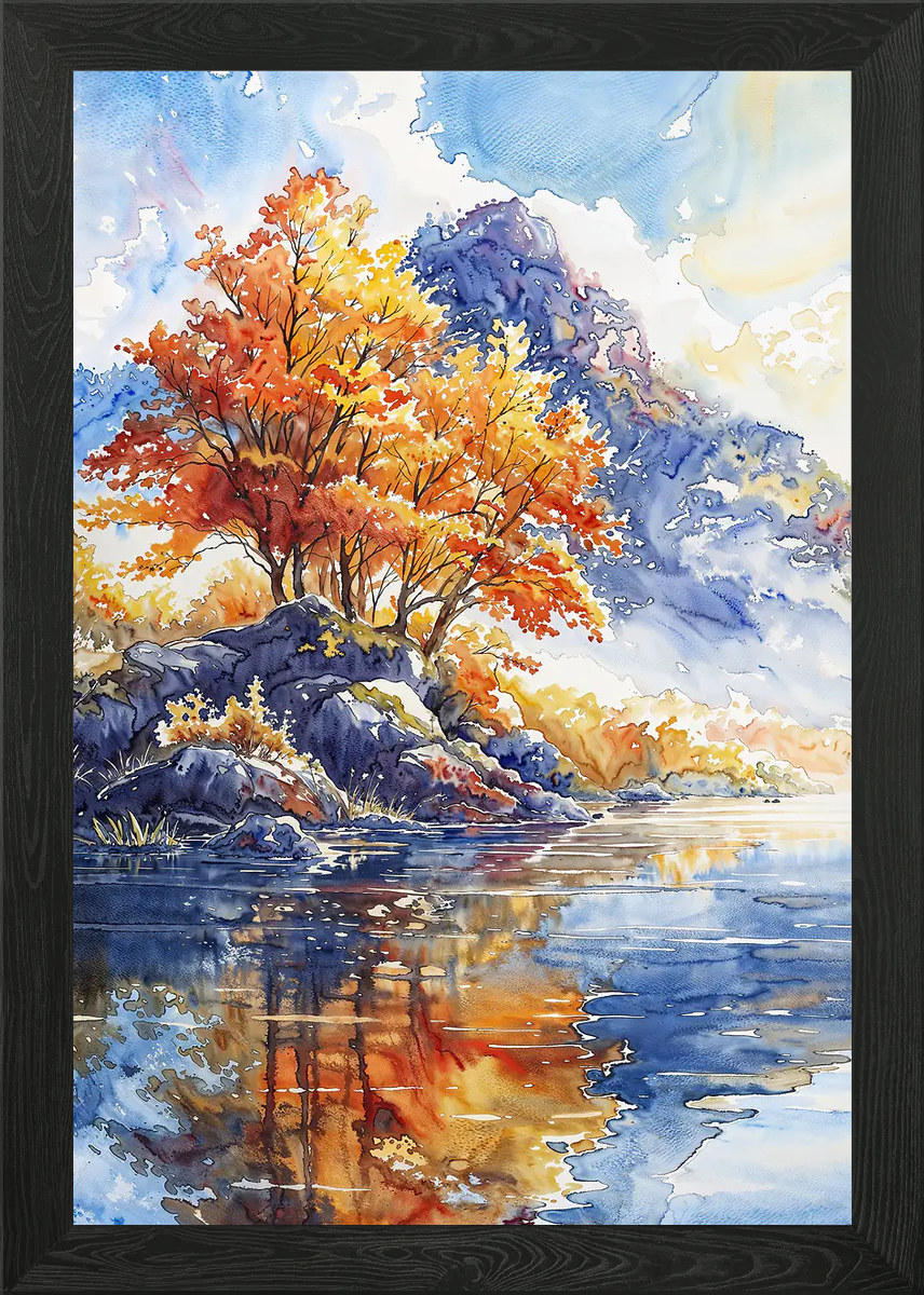Fiery Autumn Shore Framed Wall Art Poster Canvas Print Picture | eBay UK