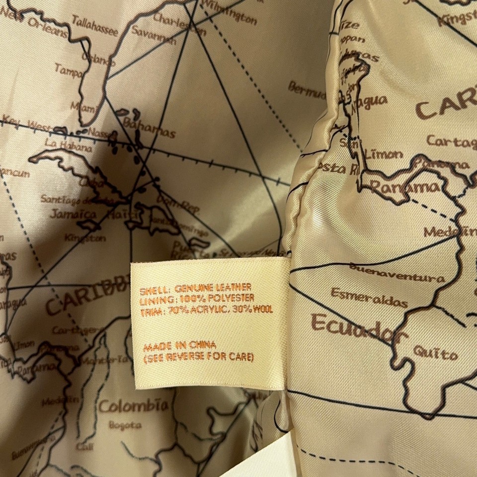 Jos A Bank Leather Bomber Jacket Mens Medium Brown Map Lined Full Zip ...