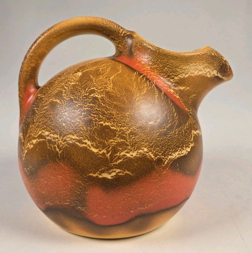 Rum Rill Art Pottery Pitcher in Forest Fire Red Brown Tan Sponge Finish ...