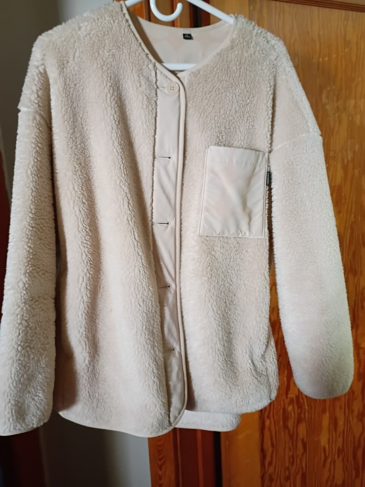UNIQLO x MARIMEKKO Fleece Sherpa Cardigan Jacket Shacket XLARGE Natural ...