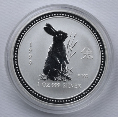 1999 AUSTRALIA Elizabeth II Chinese Zodiac Rabbit 1 OZ Silver Dollar ...