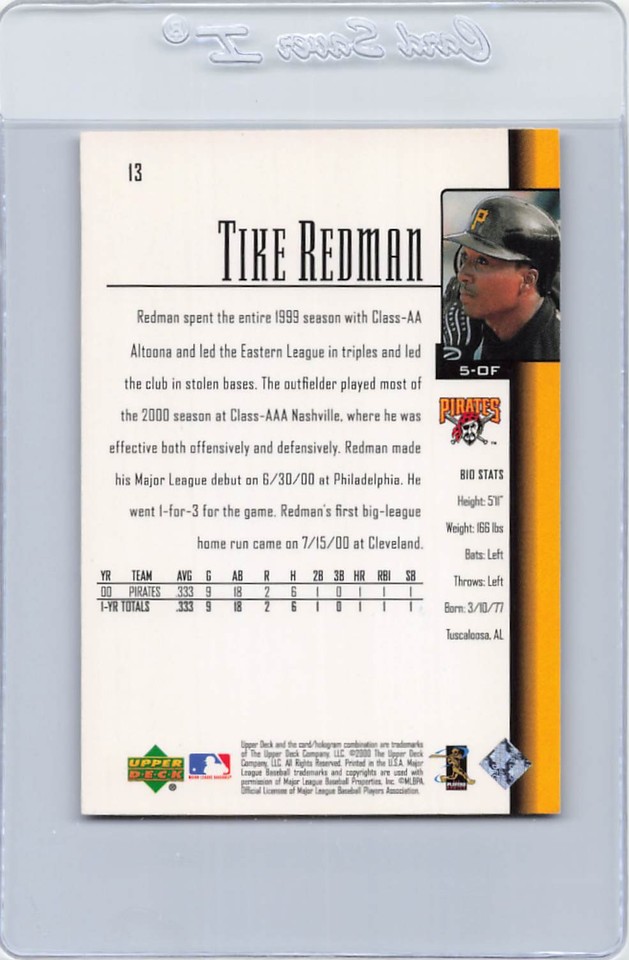 2001 Upper Deck #13 Tike Redman Pirates Signed Auto *H5951 | eBay