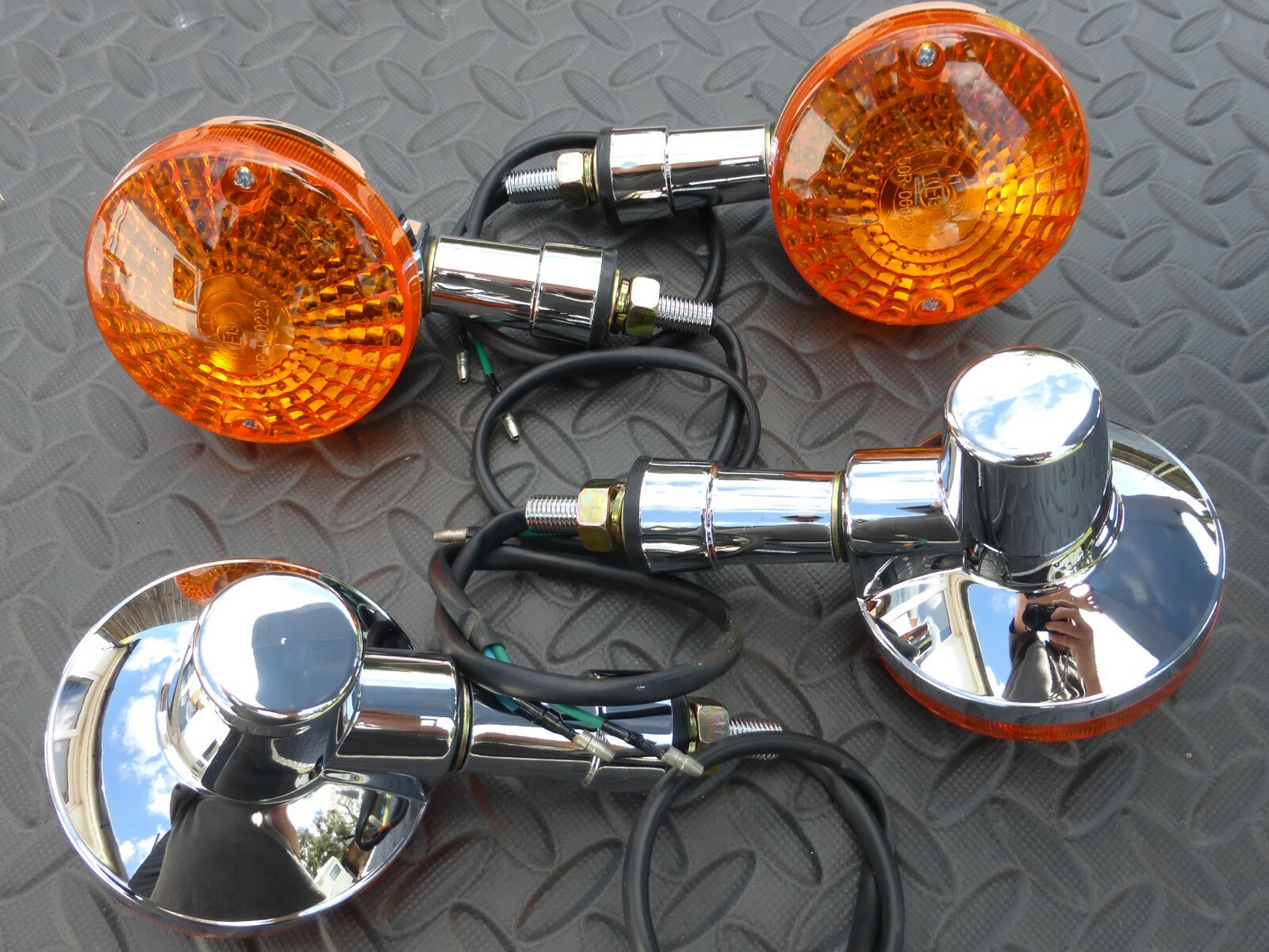 4 x Chrome Plated Pattern Front & Rear Motorcycle Indicators Good ...