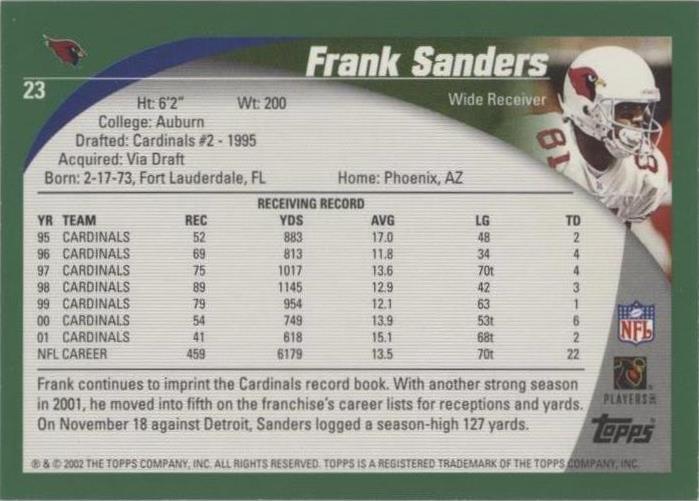 2002 Topps Frank Sanders #23 for sale | eBay