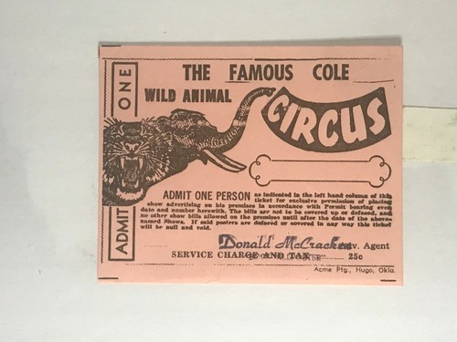 1964 The Famous Cole Wild Animal Circus Complimentary Pass | eBay