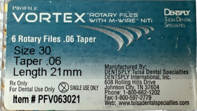 Vortex Rotary Files Size 30, Taper .06, Length 21mm | eBay