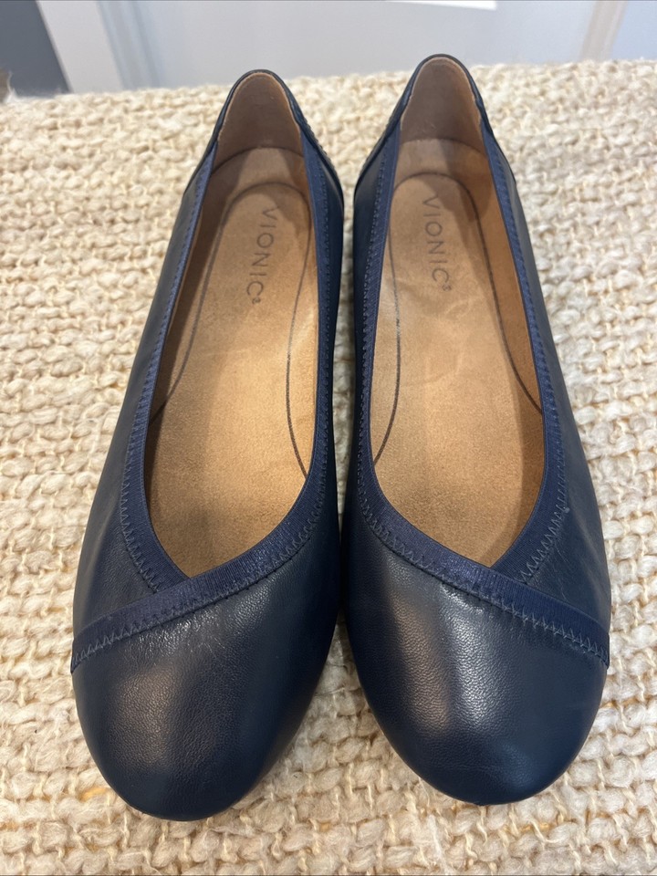 Vionic Caroll Navy Leather Ballet Flats Women's Size 7 Classic Comfort Preppy | eBay