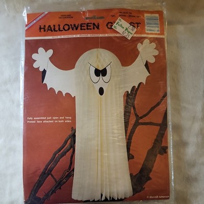 2 Vintage NOS Amscan Hanging Halloween Honeycomb Ghost Decorations ...