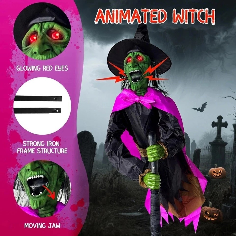 10.5FT Animated Flying Witch Decor with Lights & Sound, Outdoor ...