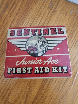 Sentinel first aid kit tin advertising aviation tin litho with contents ...
