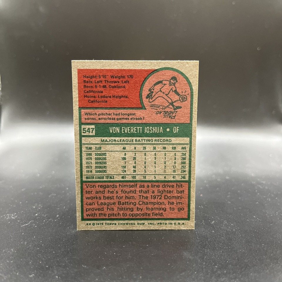 1975 Topps Mini Baseball Card #547 Von Joshua Los Angeles Dodgers | eBay