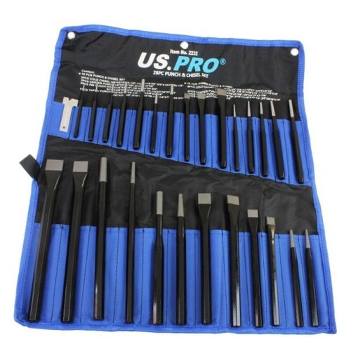 28pc PUNCH & CHISEL SET by US PRO TOOLS Taper Pin Centre Punches Cold ...