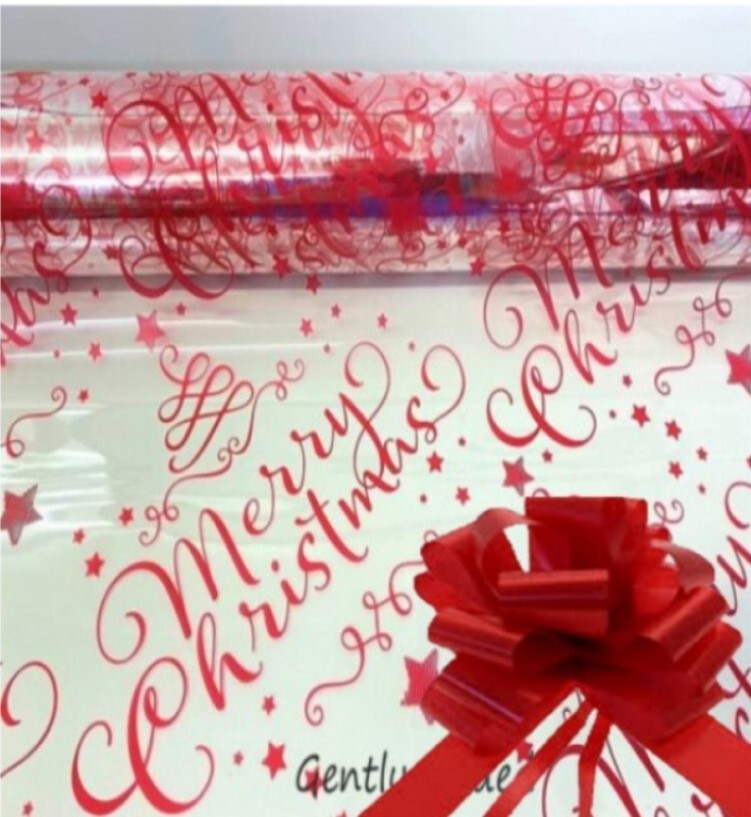 Red Merry Christmas Cellophane gift wrap bouquet Christmas hamper cakes ...