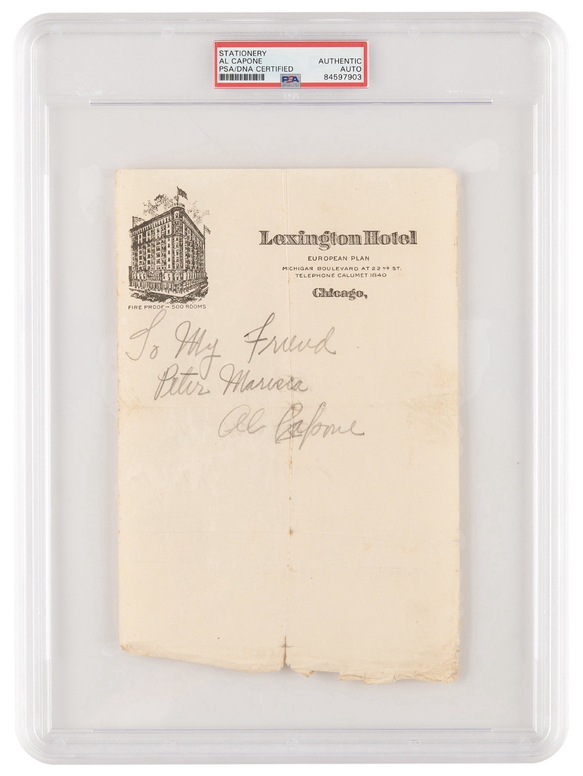 Al Capone Hand Signed Autographed Lexington Hotel Psa Unimaginably Rare ...