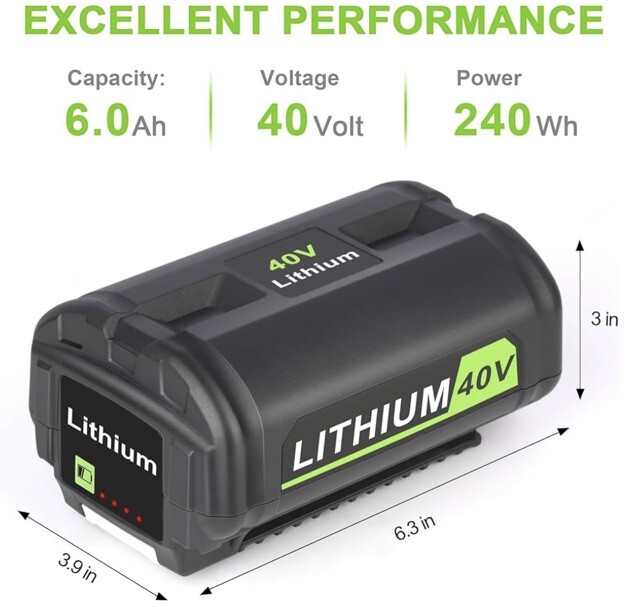 Bibisi 40v Lithium Ion Battery 6.0AH - Compatible With Ryobi - OP4050A ...