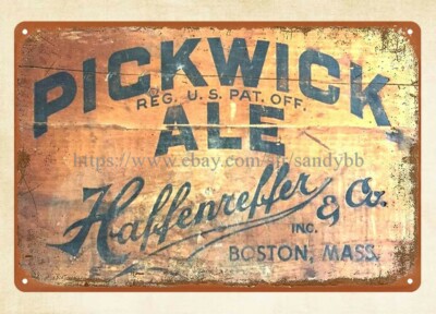 wall plaque Pickwick Ale Haffenreffer Brewery Boston, MA 1945 metal tin ...