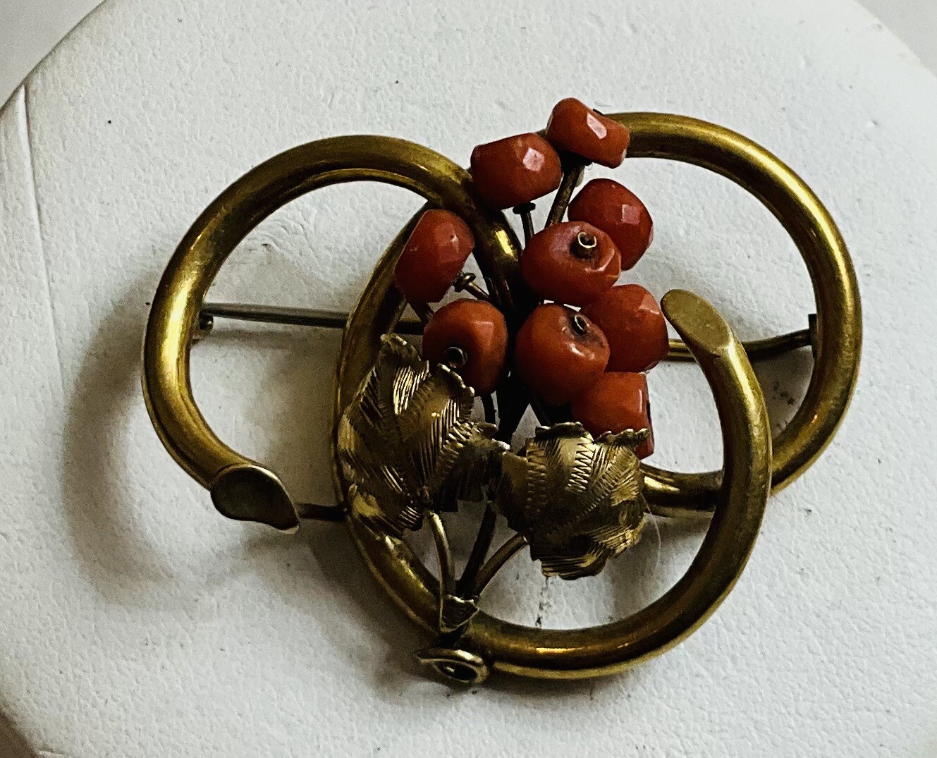 vintage antique coral pin brooch - Gem