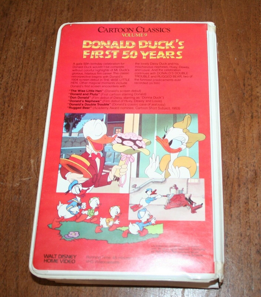 1984 DISNEY CARTOON CLASSICS #9 DONALD DUCK VHS ORIG. RELEASE White ...